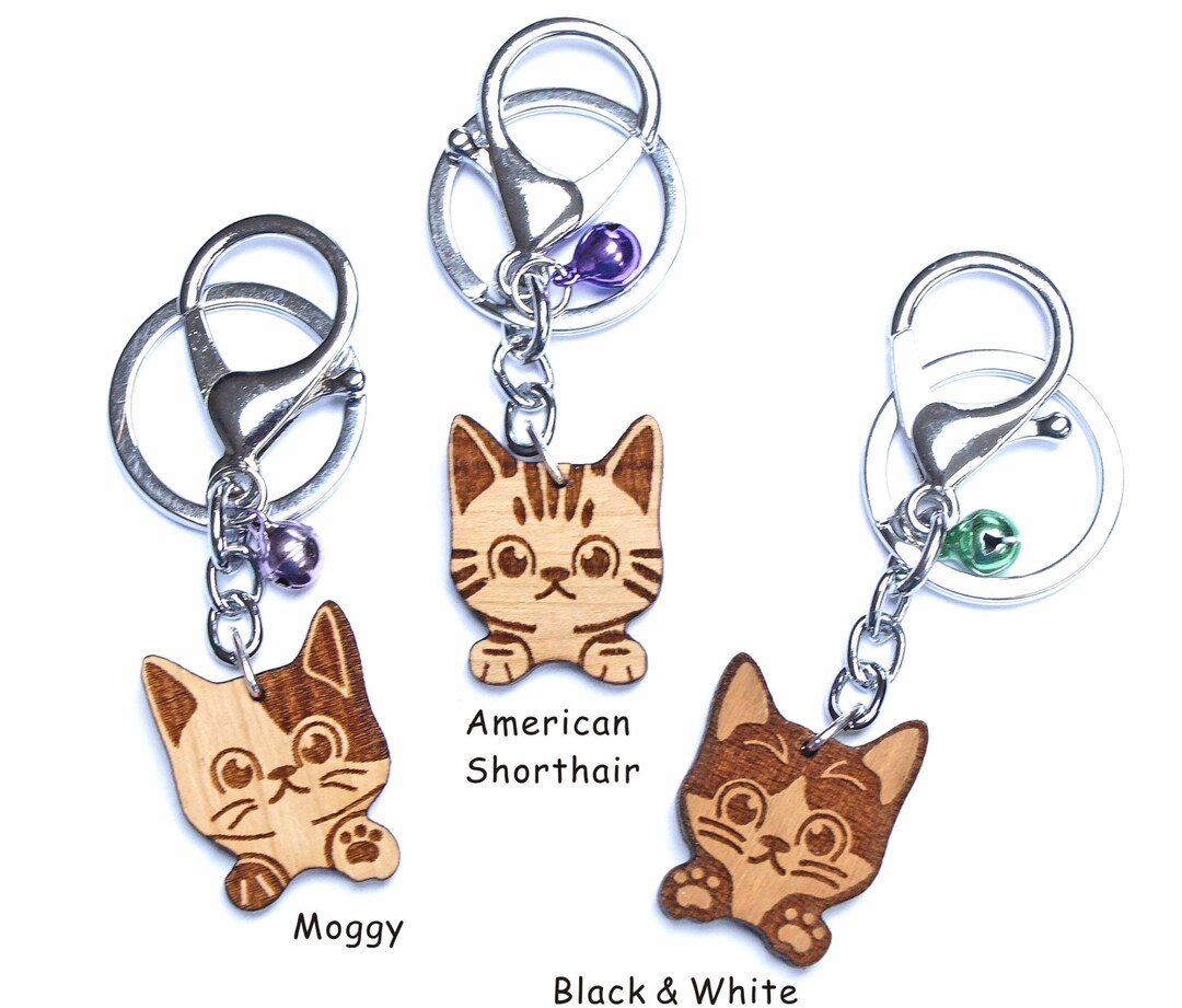 Cat Wood Keychain - Cat keychain - Cat Bag Charm - Pets Keyring - Cat ...