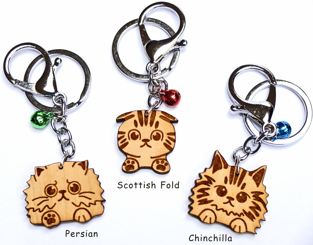 Wood Cat Keychain for Cat Lovers - Cat Keyring - Cat Charm - Pet ...
