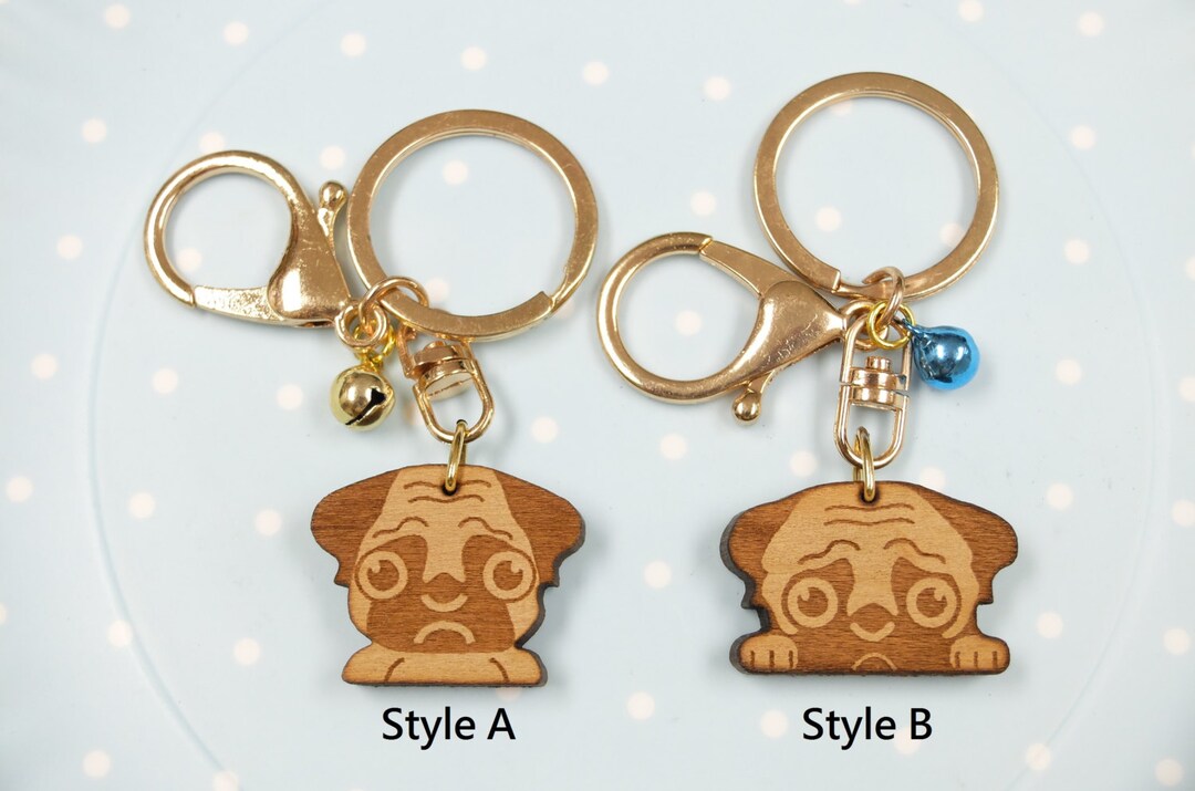Handmade Wood Pug Keychain - Pug Wood Key Chain - Pug Keyring - Pug ...