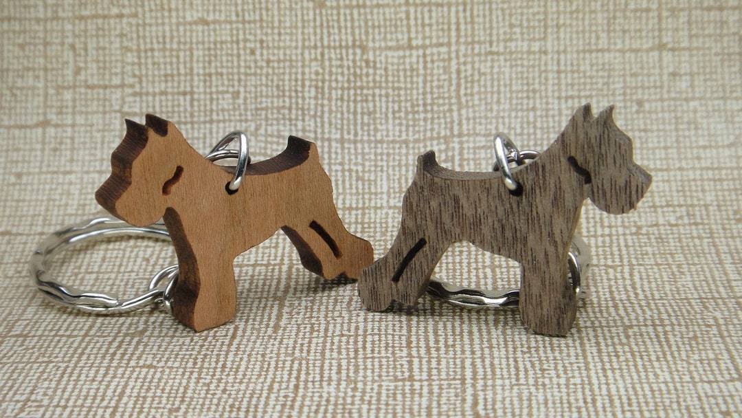 Miniature Schnauzer Keychain - Schnauzer Keyring - Wood Schnauzer ...