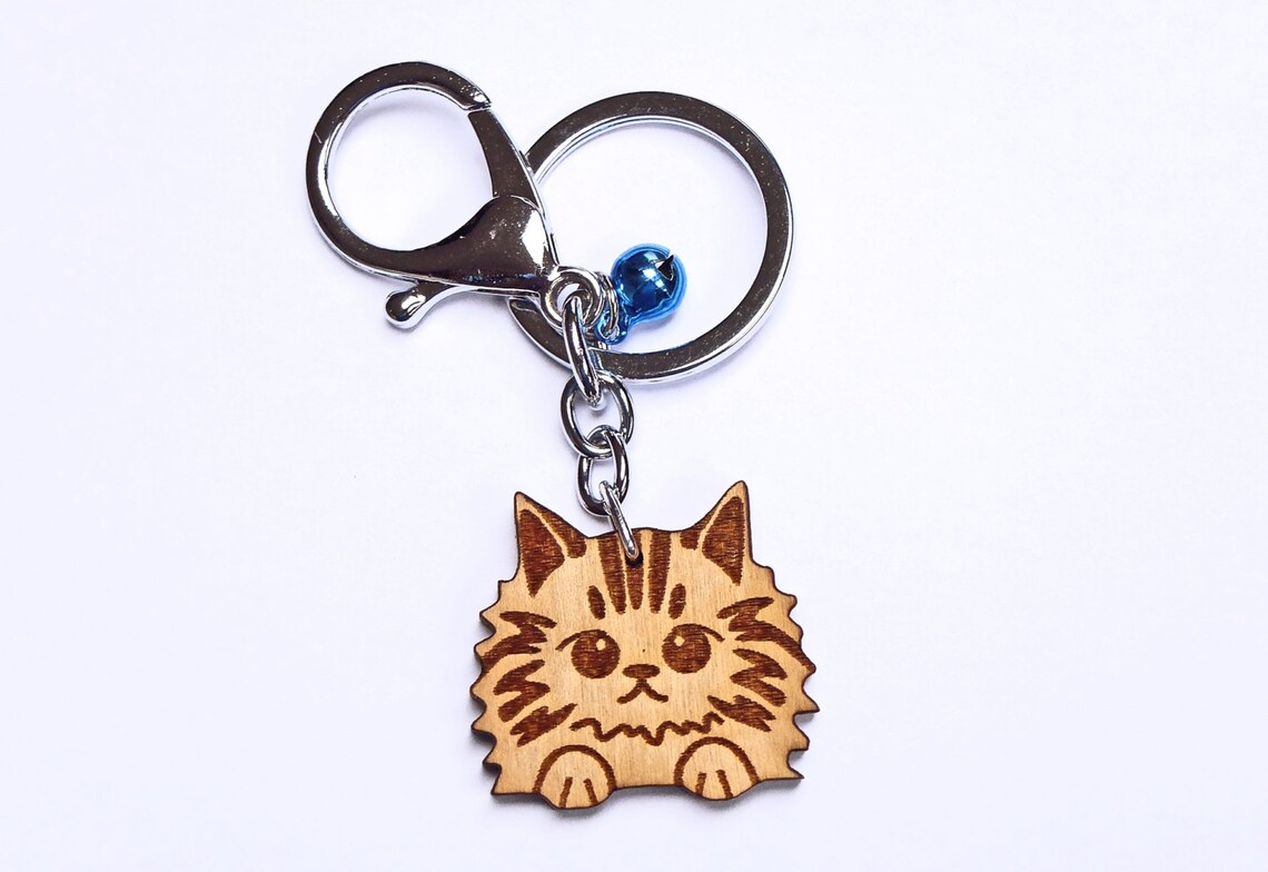 Wood Cat Keychain for Cat Lovers Cat Keyring Cat Charm - Etsy