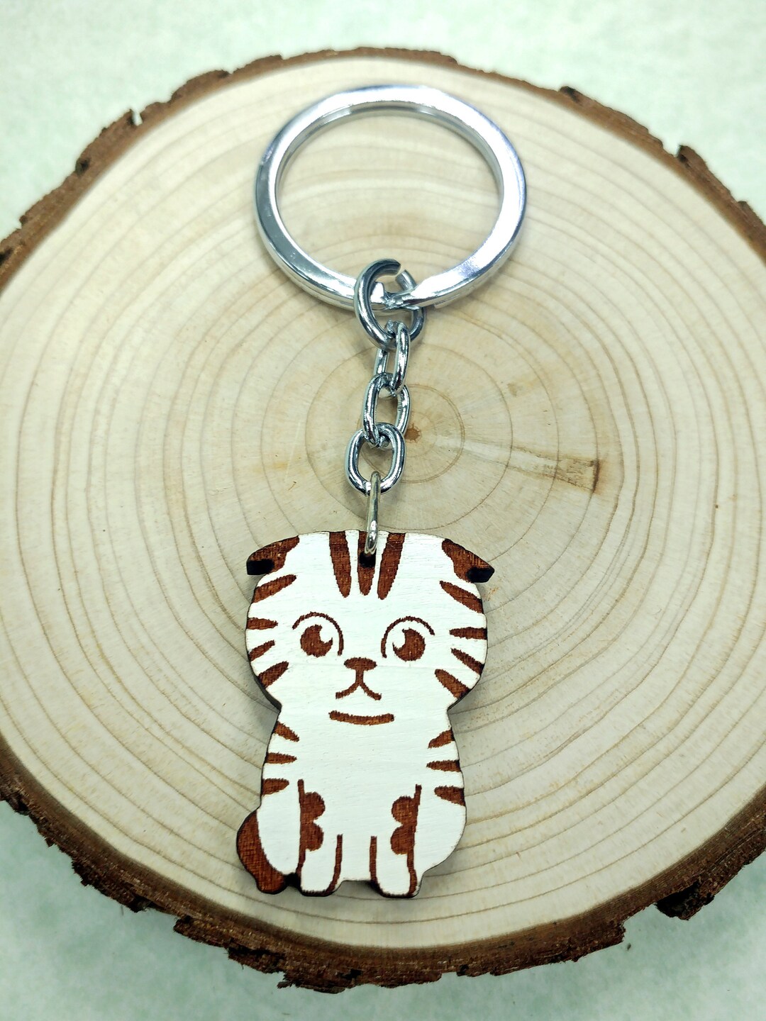 Scottish Fold Cat Wood Keychain - Personalized Tag - Customizable Tag ...