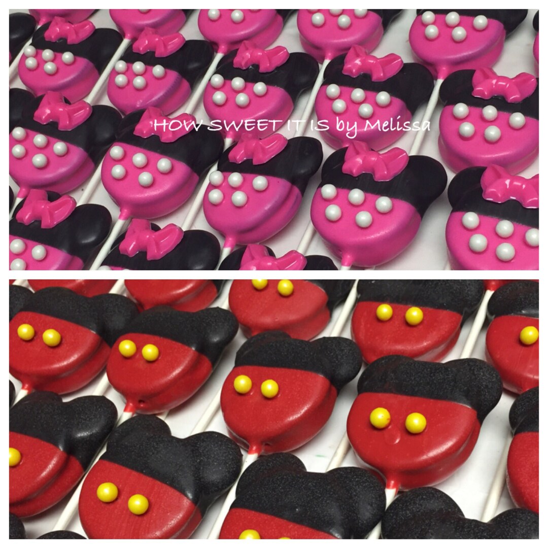 Minnie Mouse/mickey Mouse Chocolate Covered Double Stuffed Oreo Pops(1 ...
