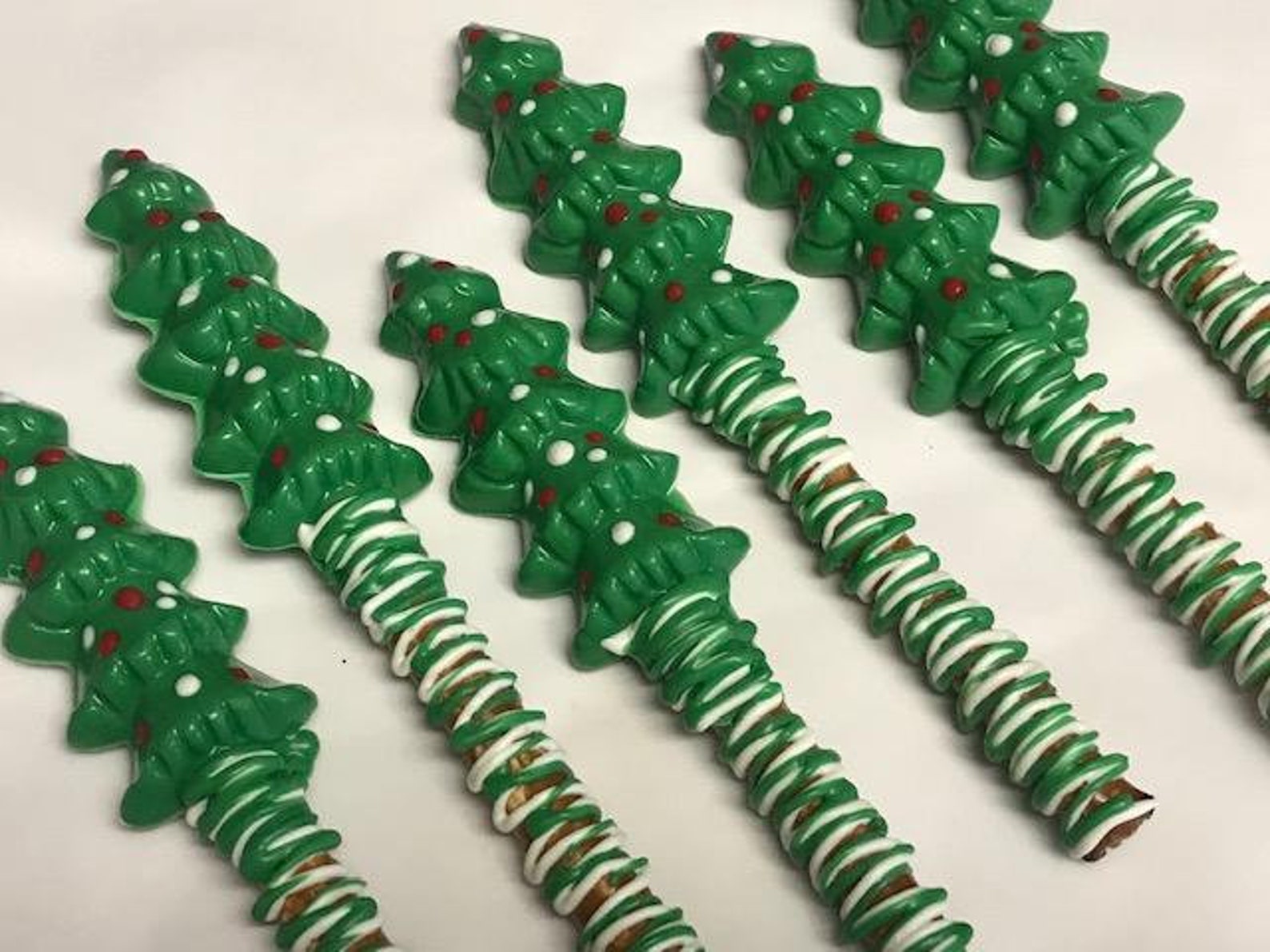 Christmas Tree Chocolate Covered Pretzel Rods 1 Dozen | Etsy
