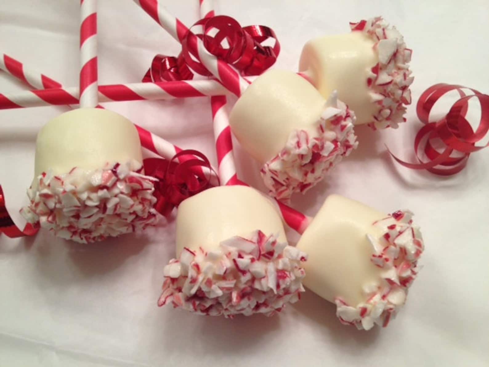 Candy Cane Marshmallow Pops (vanilla) - 1 Dozen - Christmas, Holidays ...