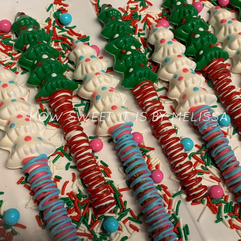 Christmas Tree Chocolate Covered Pretzel Rods 1 Dozen - Etsy