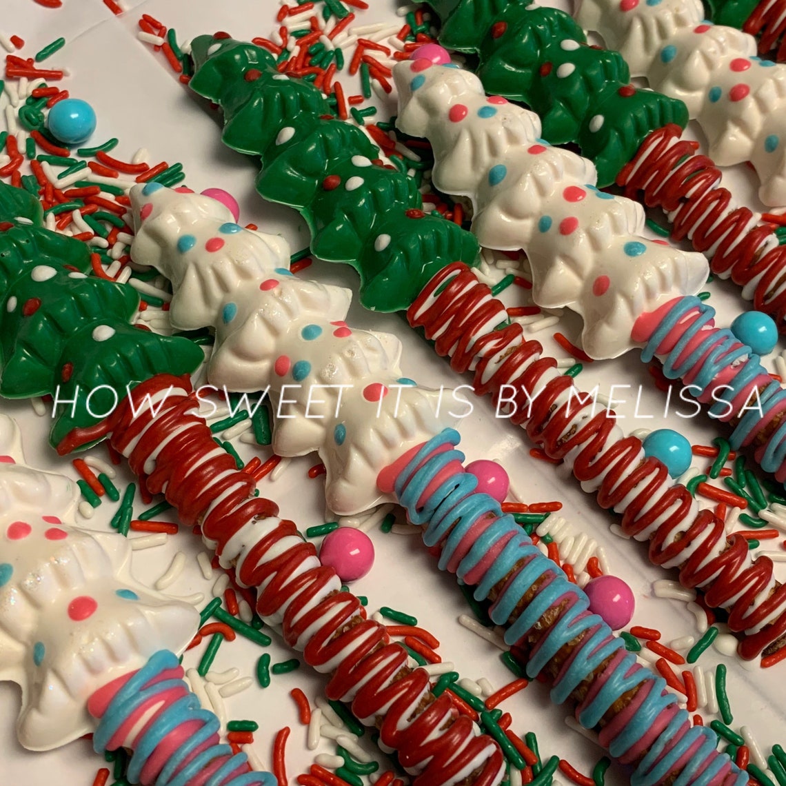 Christmas Tree Chocolate Covered Pretzel Rods 1 Dozen | Etsy