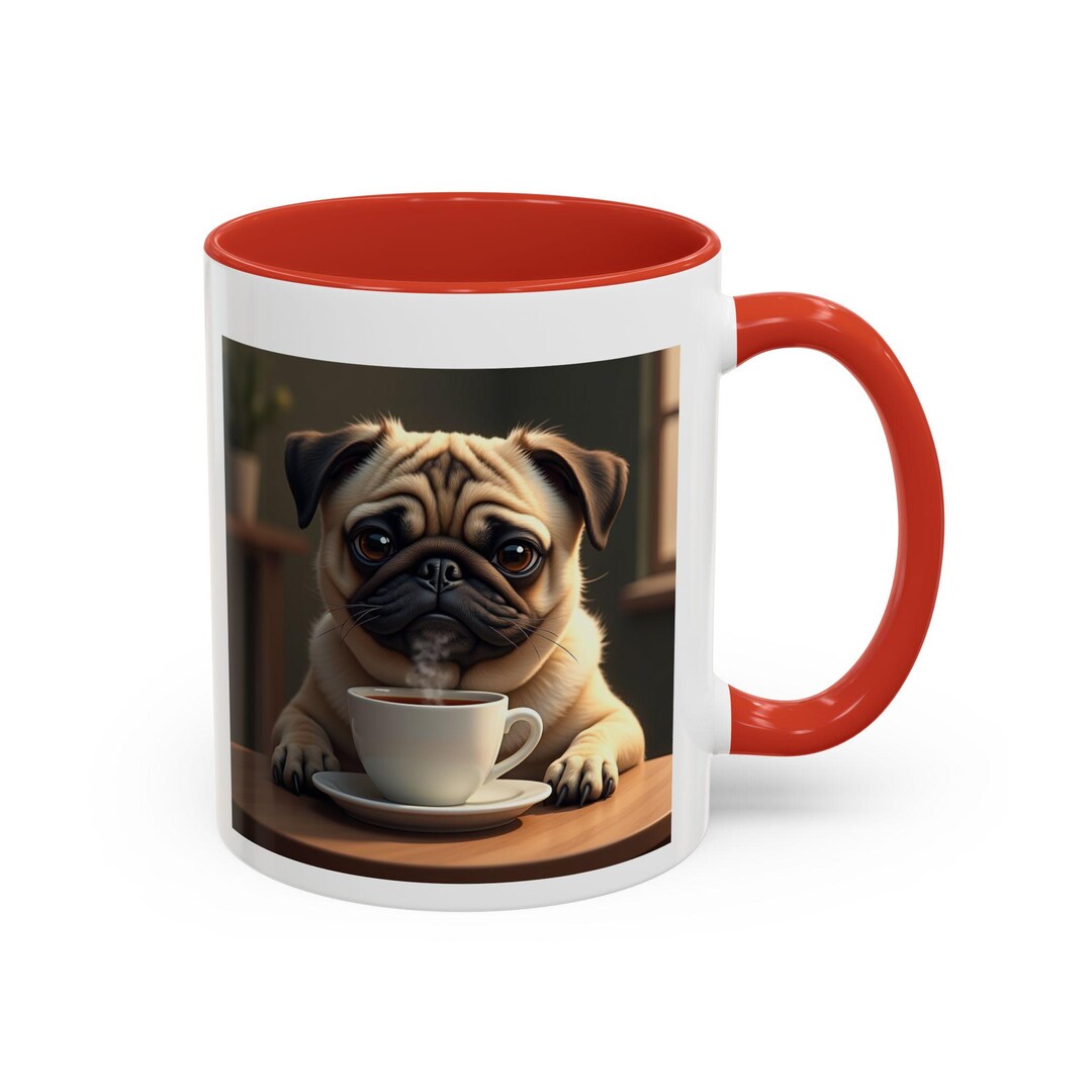 Coffee Mug, Cute Pug Dog Drinking Coffee, Funny Animal Dog Lover Gift ...