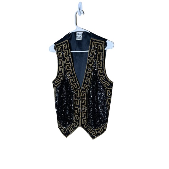 Halsey Collection Black Gold Beaded Greek Key Vest, S… - Gem