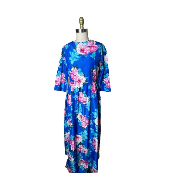 Vintage Hawaiian Blue Pink Dress Aloha Floral Tropica… - Gem