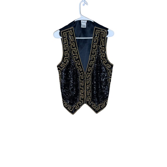 Halsey Collection Black Gold Beaded Greek Key Vest, S… - Gem