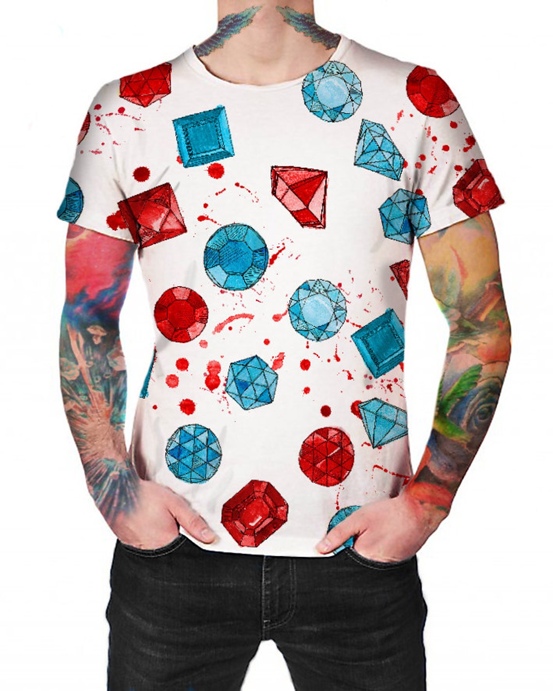 Gemstones White - T-shirt - Full Print Shirt - Etsy