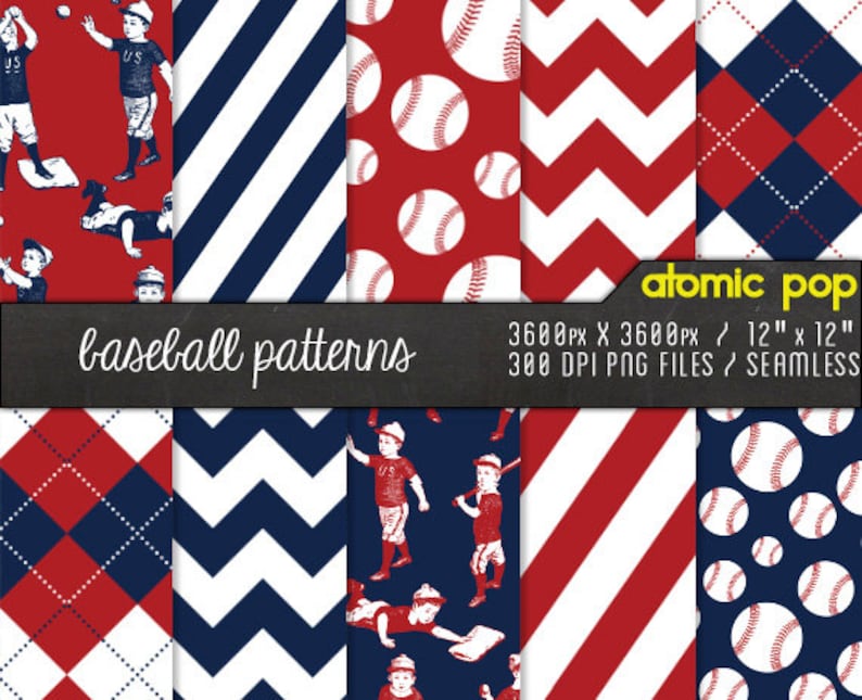 Baseball rouge & bleu motifs / / Instant Download papier / / sans ...