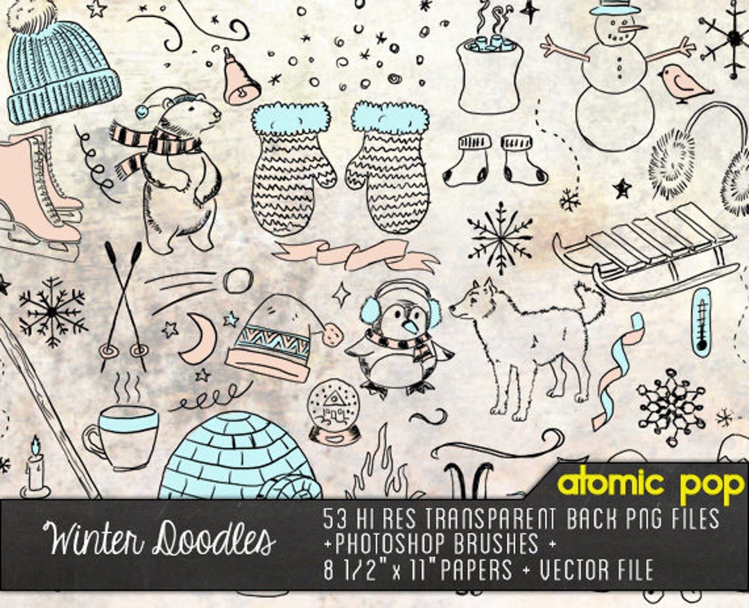 Winter Drawing Doodles // Instant Download // Digital File Photoshop ...