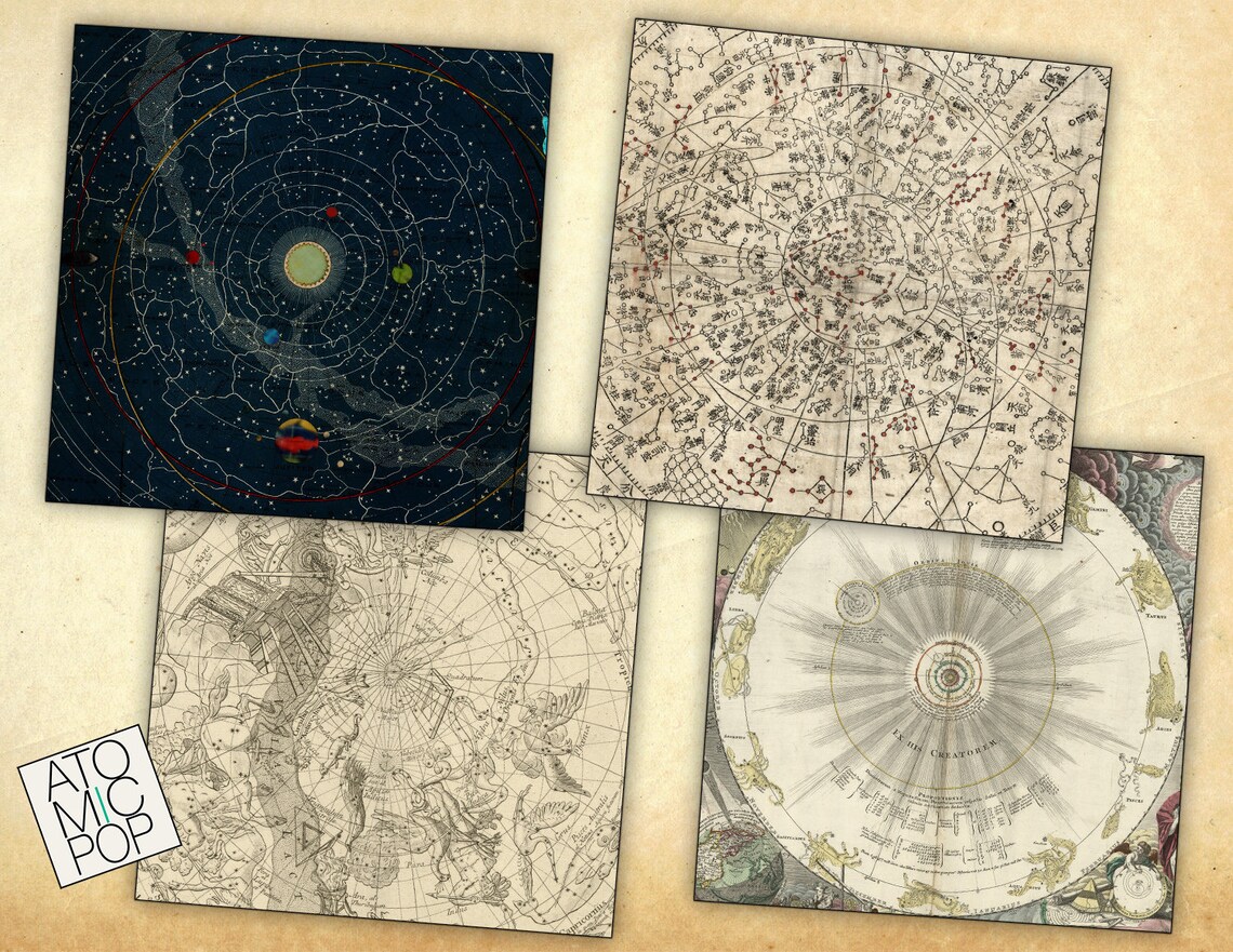 Vintage Celestial Map Stars Astrology Digital Paper Pack // - Etsy