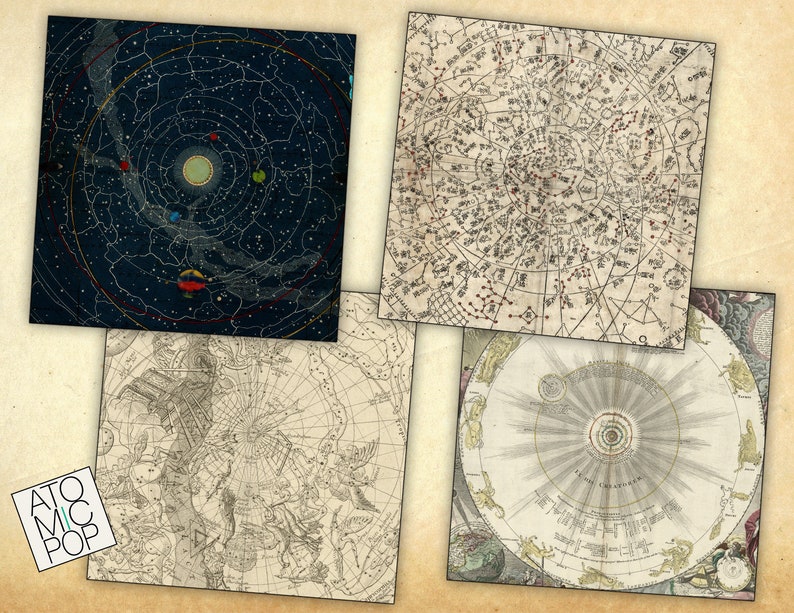 Vintage Celestial Map Stars Astrology Digital Paper Pack // - Etsy