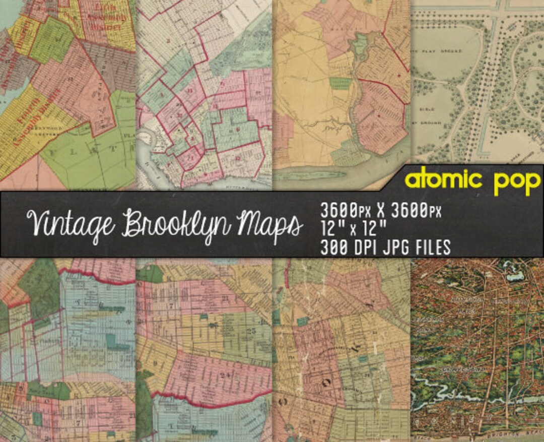 Vintage Maps of Brooklyn New York City // Digital Paper Pack // Instant ...