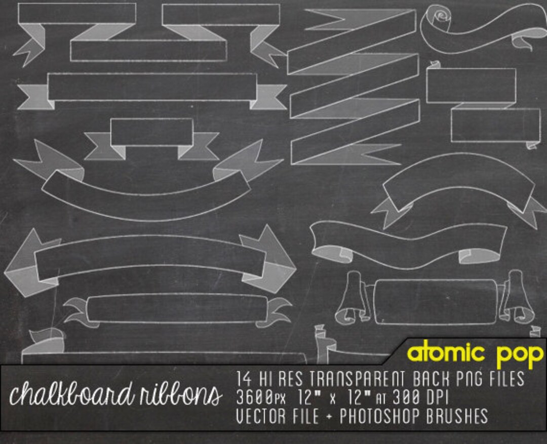 Instant Download // 14 Chalkboard Ribbon Banners Clipart// Digital File ...