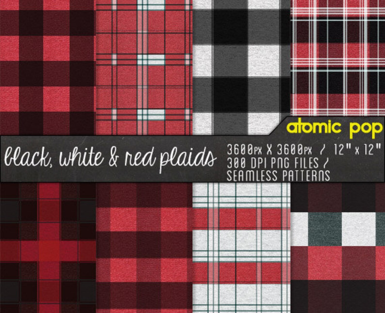 Red, Black, and White Plaid Flannel Textured Digital Paper Pack ...