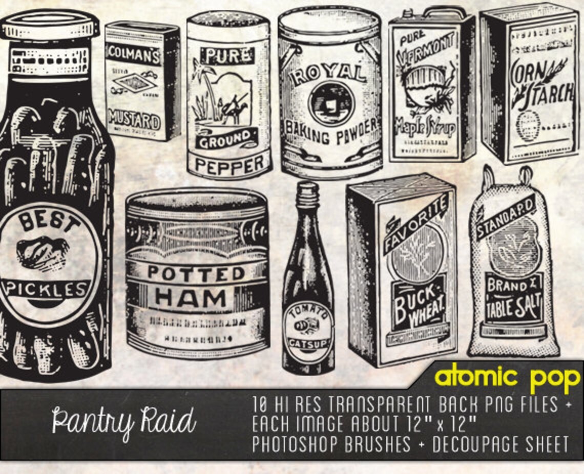 Pantry Raid Line Drawings // Instant Download // Decoupage Printout ...