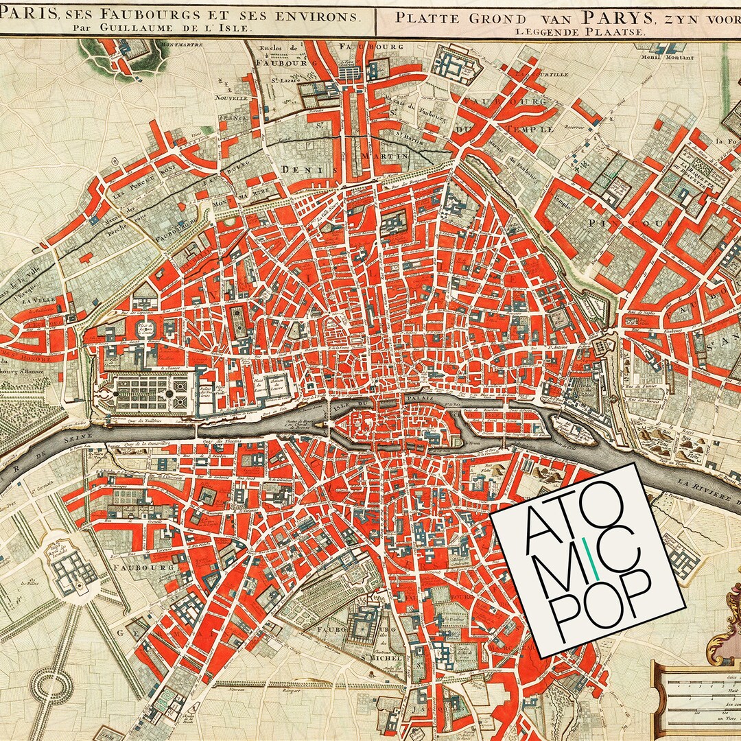 Instant Download // Vintage Colorful Map Paris // Digital File ...