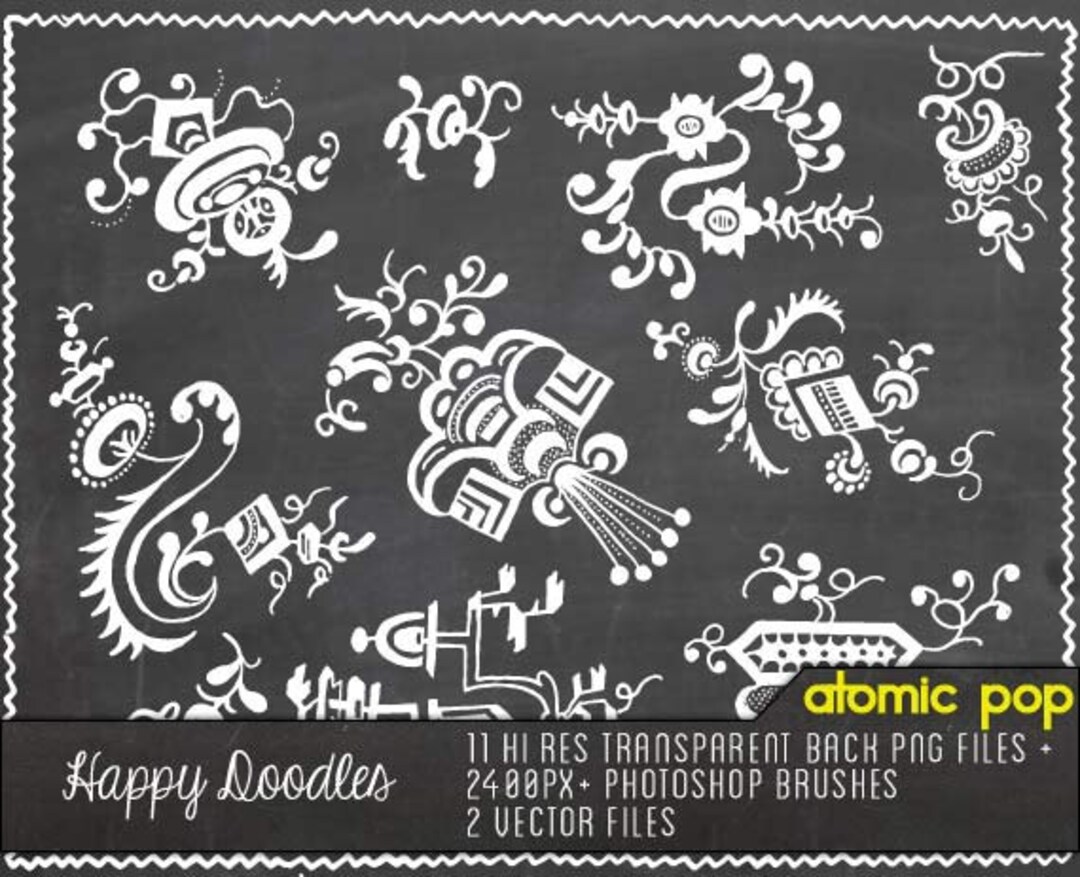 Instant Download // Happy Doodles Chalkboard With Hand Drawn Swirls ...
