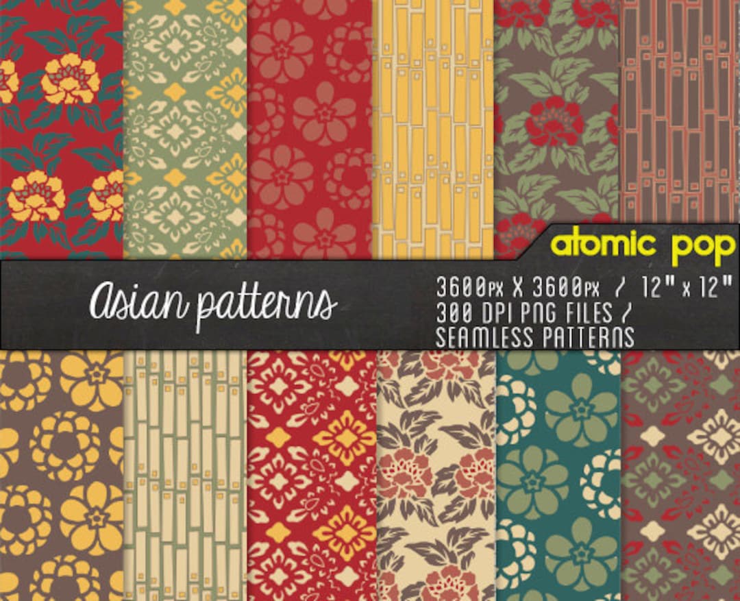Instant Download // Retro Asian Wallpaper Digital Paper Pack// Seamless ...