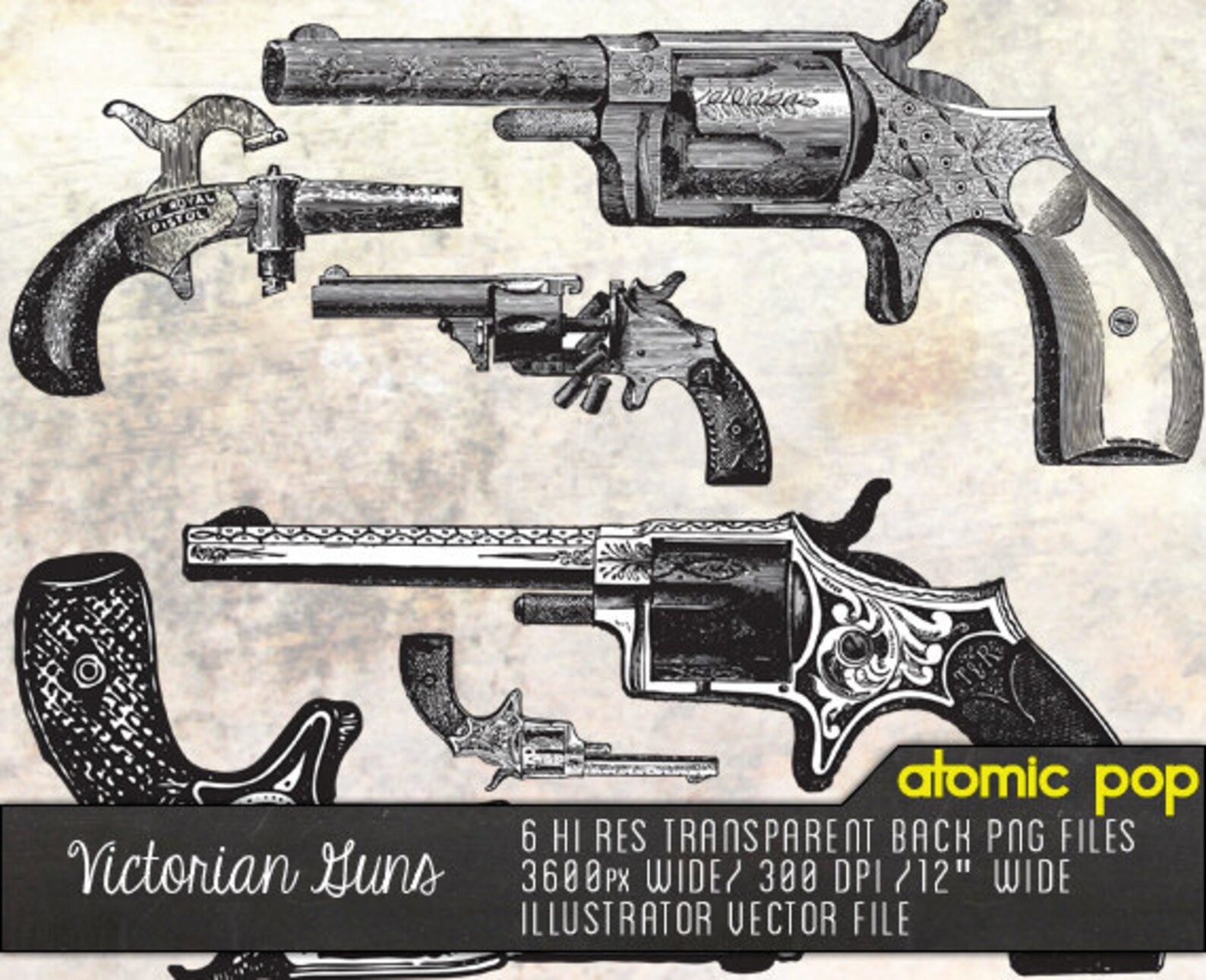 Victorian Guns Line Drawings // Digital File Photoshop Brushes ...