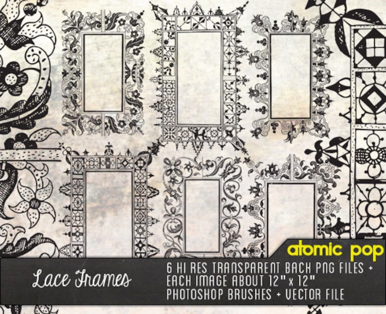Instant Download // Fancy Lace Frames Borders // Digital File Photoshop ...