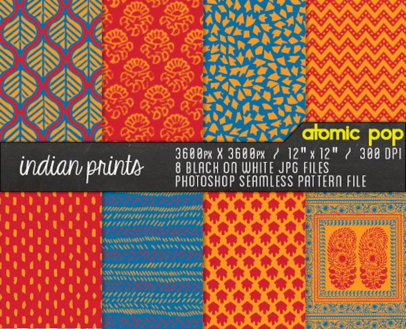 Instant Download // Colorful Indian Fabric Patterns Digital Paper Pack ...