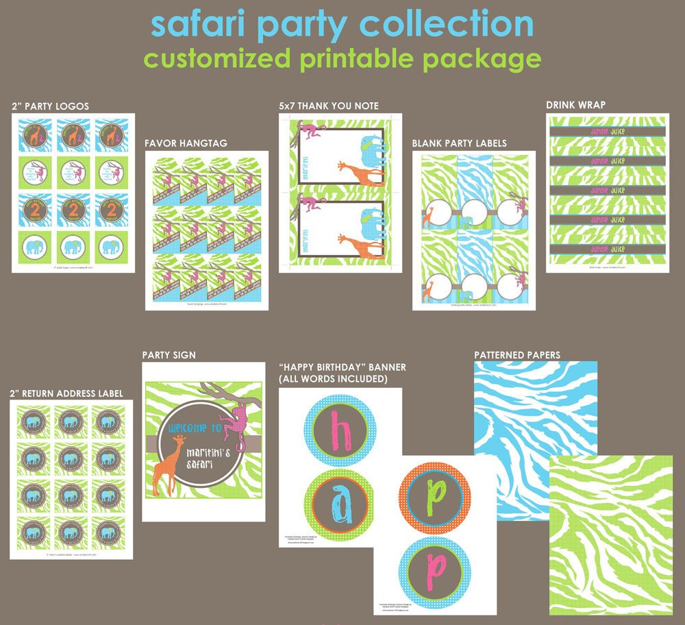 Safari Jungle Animals Zoo Birthday Printable Customized | Etsy