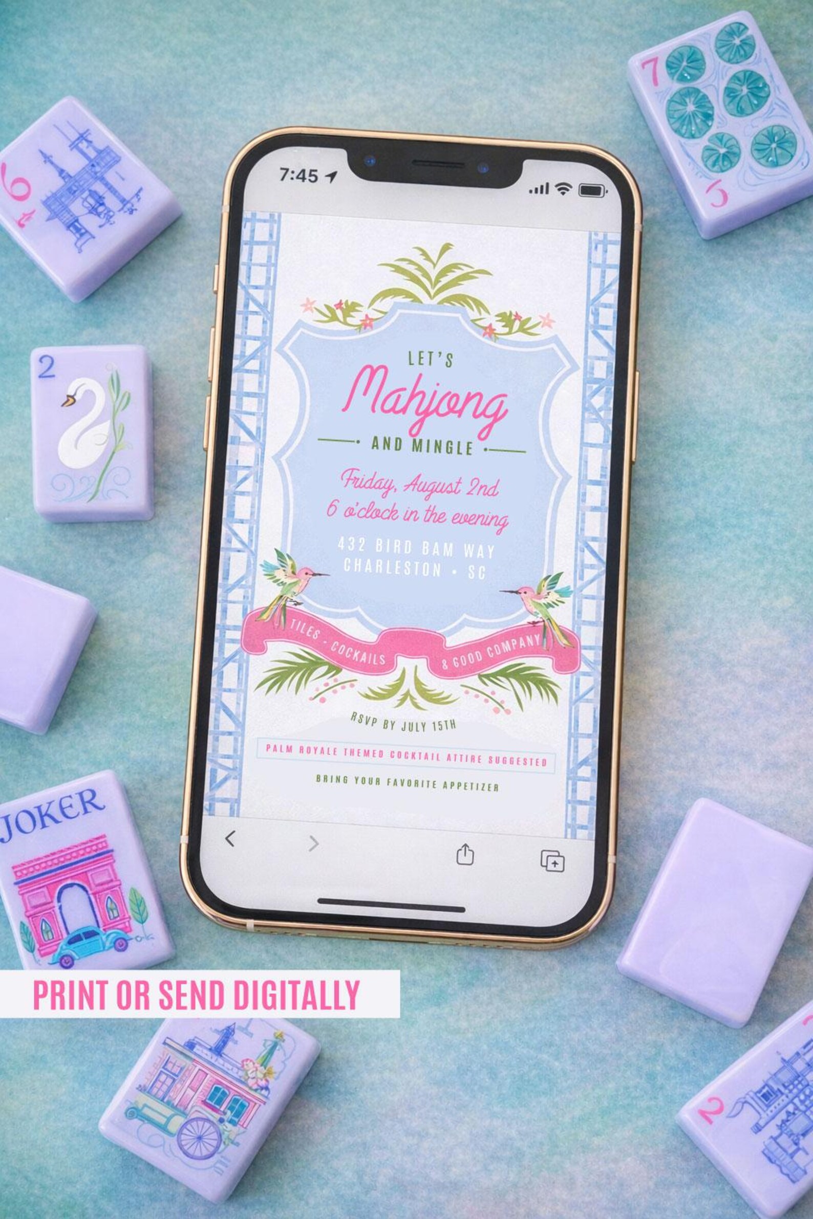 Mahjong Invitation Template | Palm Royale Mahj Party Invite | Editable ...