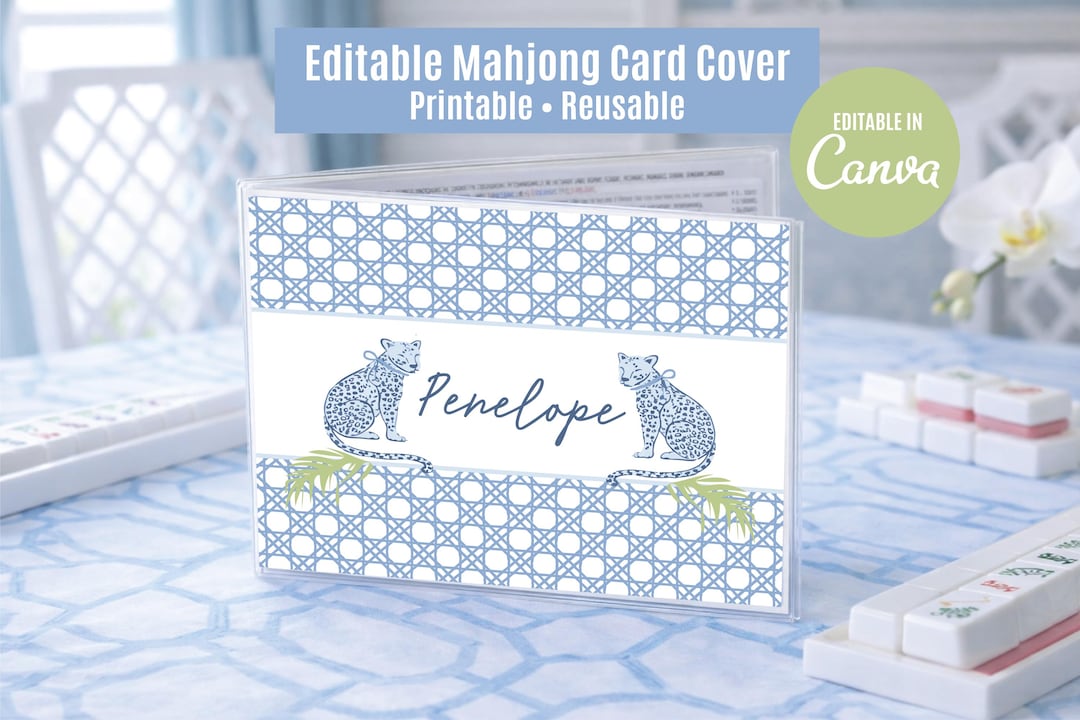 2026 Mahjong Card Cover Template | Cheetah Caning Custom Personalized ...