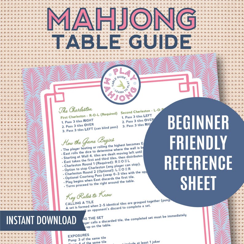 Mahjong Table Guide Cheat Sheet | Beginner Friendly Mahjong Reference ...