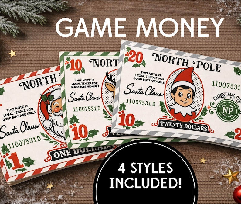 Christmas Play Money Printable | Merry Money Bills | Holiday Game Money ...