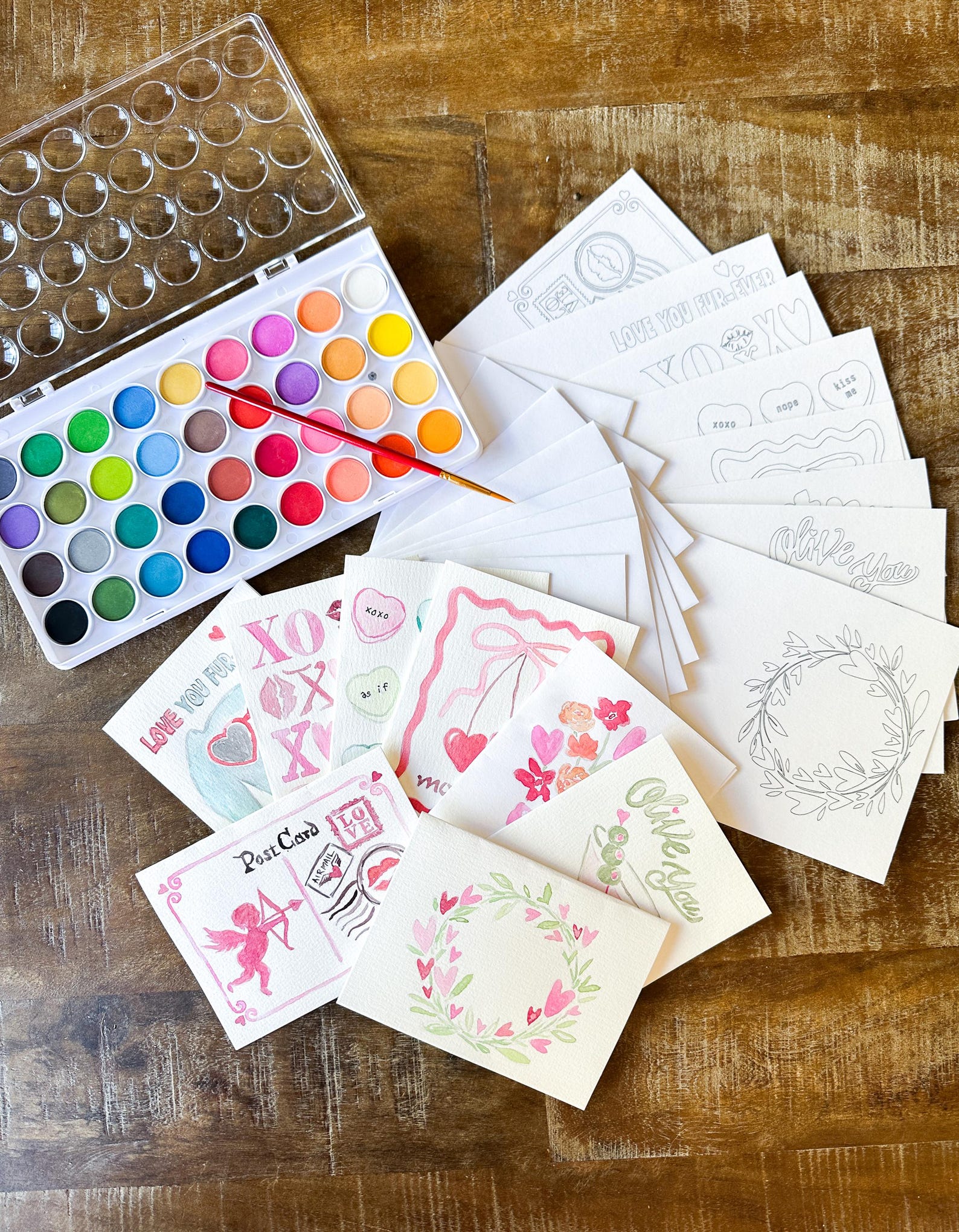 Paint Your Own Valentine Cards – Watercolor Card Kit, DIY Valentine ...