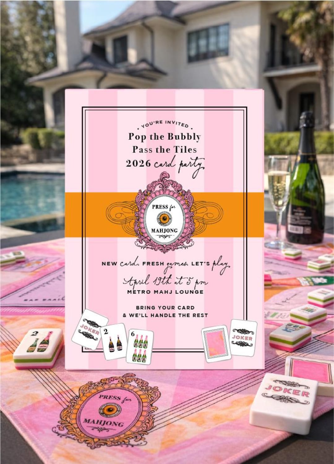 2026 Mahjong Card Party Invitation Template, Pop the Bubbly Mahjong ...