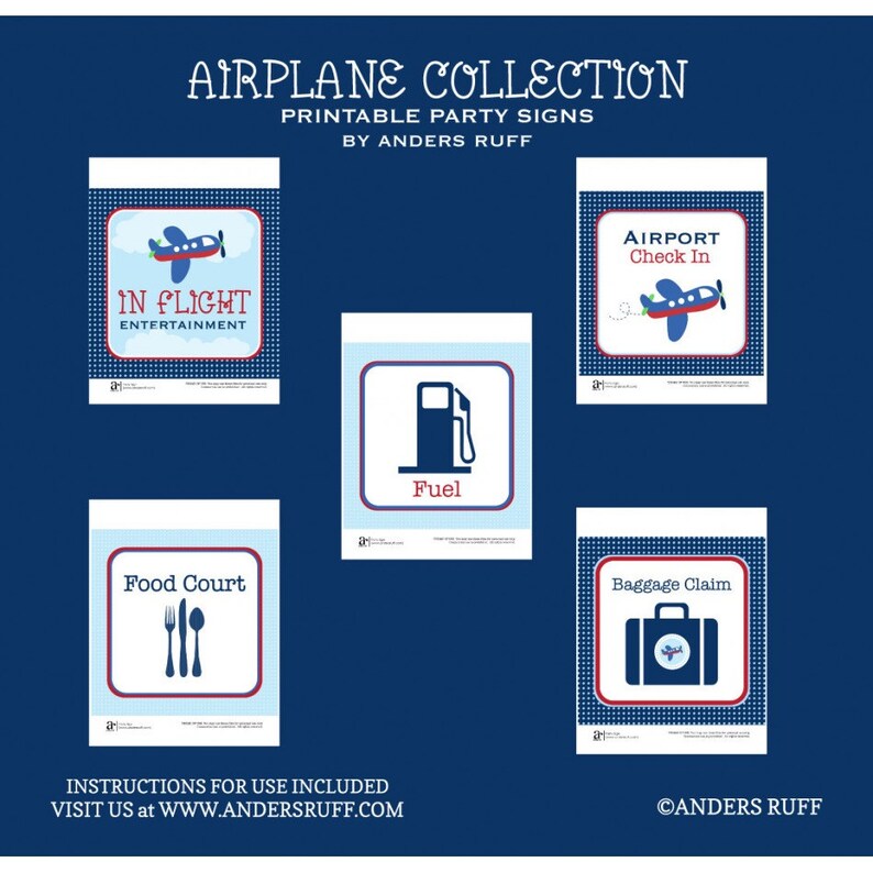 Airplane Airport Birthday Party Signs Printable Instant | Etsy
