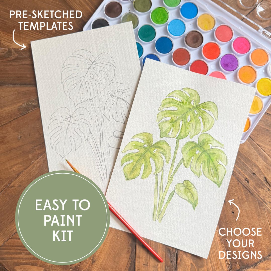 Learn to Paint Kit • Monstera Watercolor Kit • Chinoiserie Painting Set ...