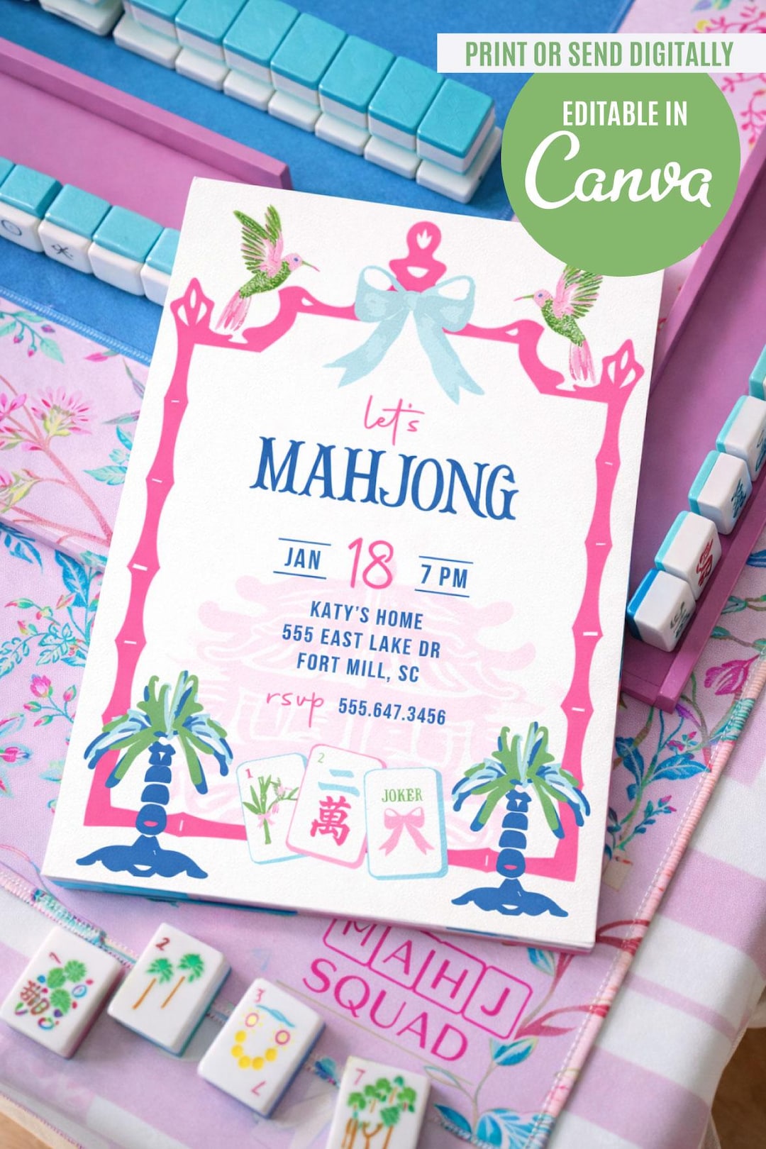 Mahjong Party Invitation Template | Editable Mahjong Night Invitation ...