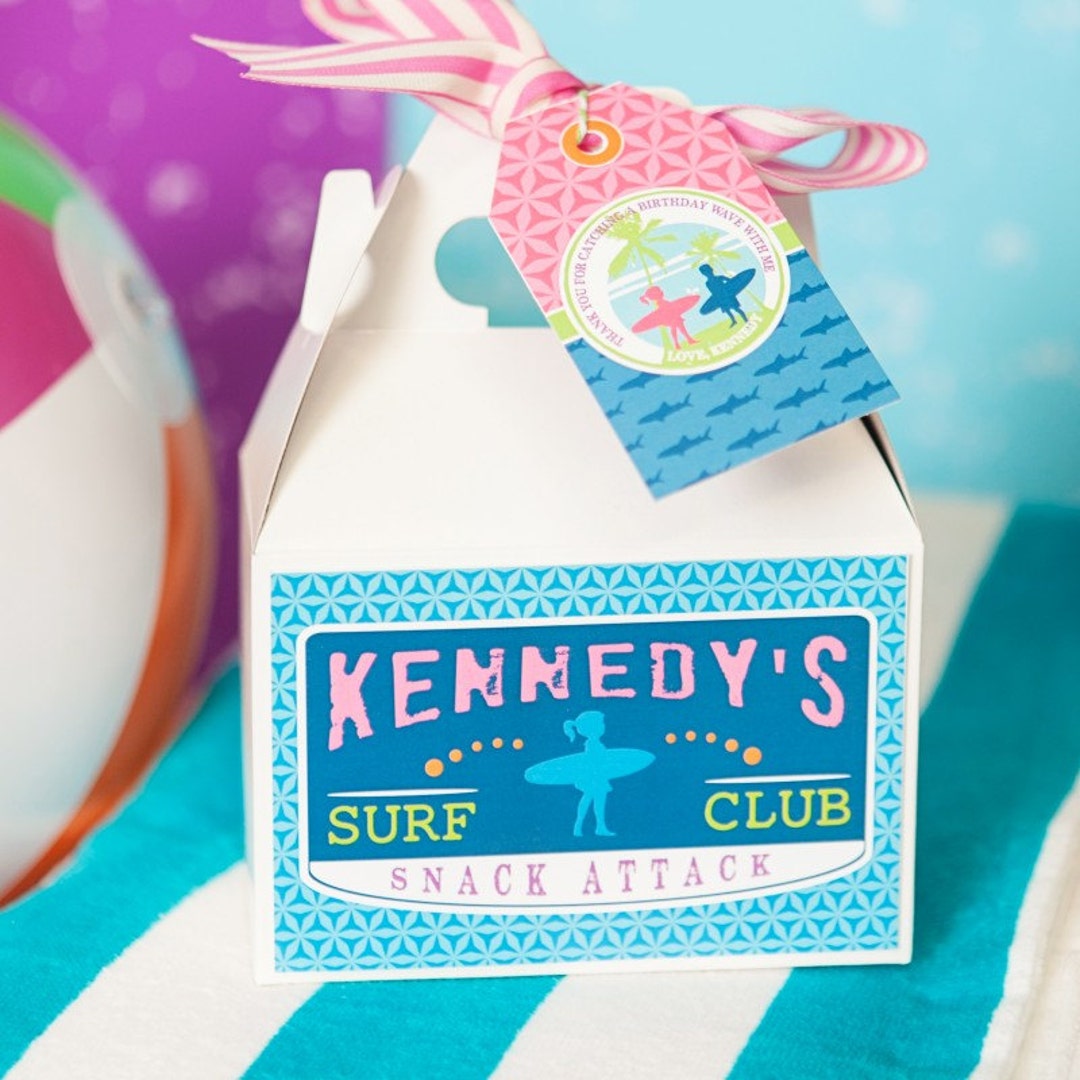 Surfer Girl Surfs up Surf Club Customized Snack Attack Box Labels - Etsy