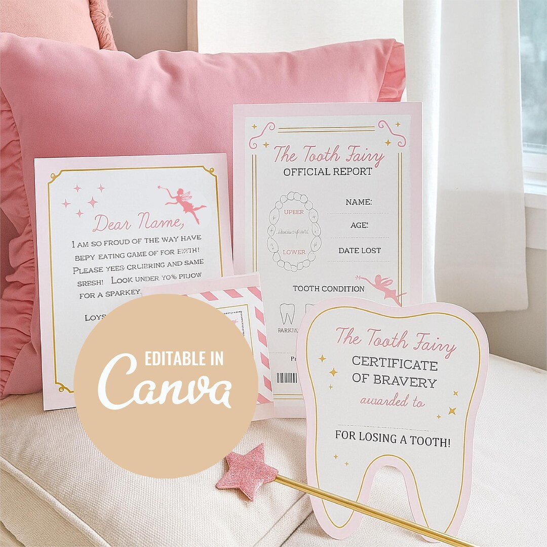 Editable Tooth Fairy Letter, Receipt Envelope Certificate Bundle ...