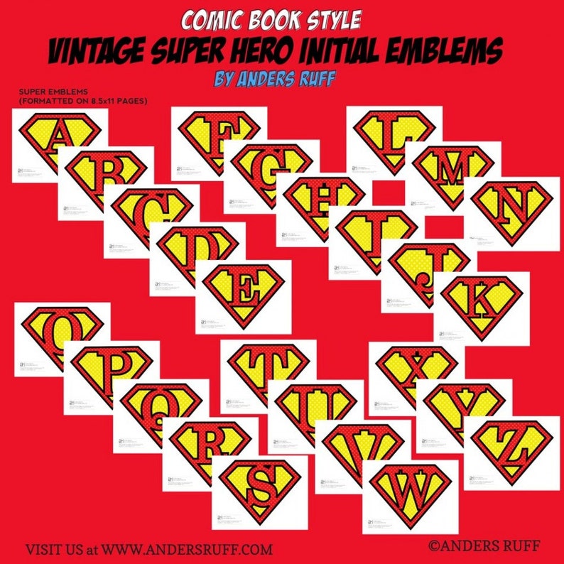 Super Hero Comic Book Initial Emblem Set (full Alphabet) - Printable ...