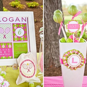 Tennis Preppy Sports Birthday - Pink and Green - Printable Customized ...