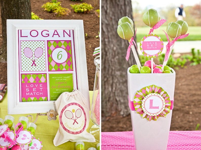 Tennis Preppy Sports Birthday - Pink and Green - Printable Customized ...