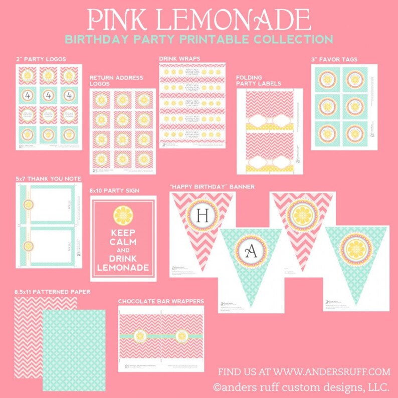 Pink Lemonade Birthday - Printable Customized Package - Etsy