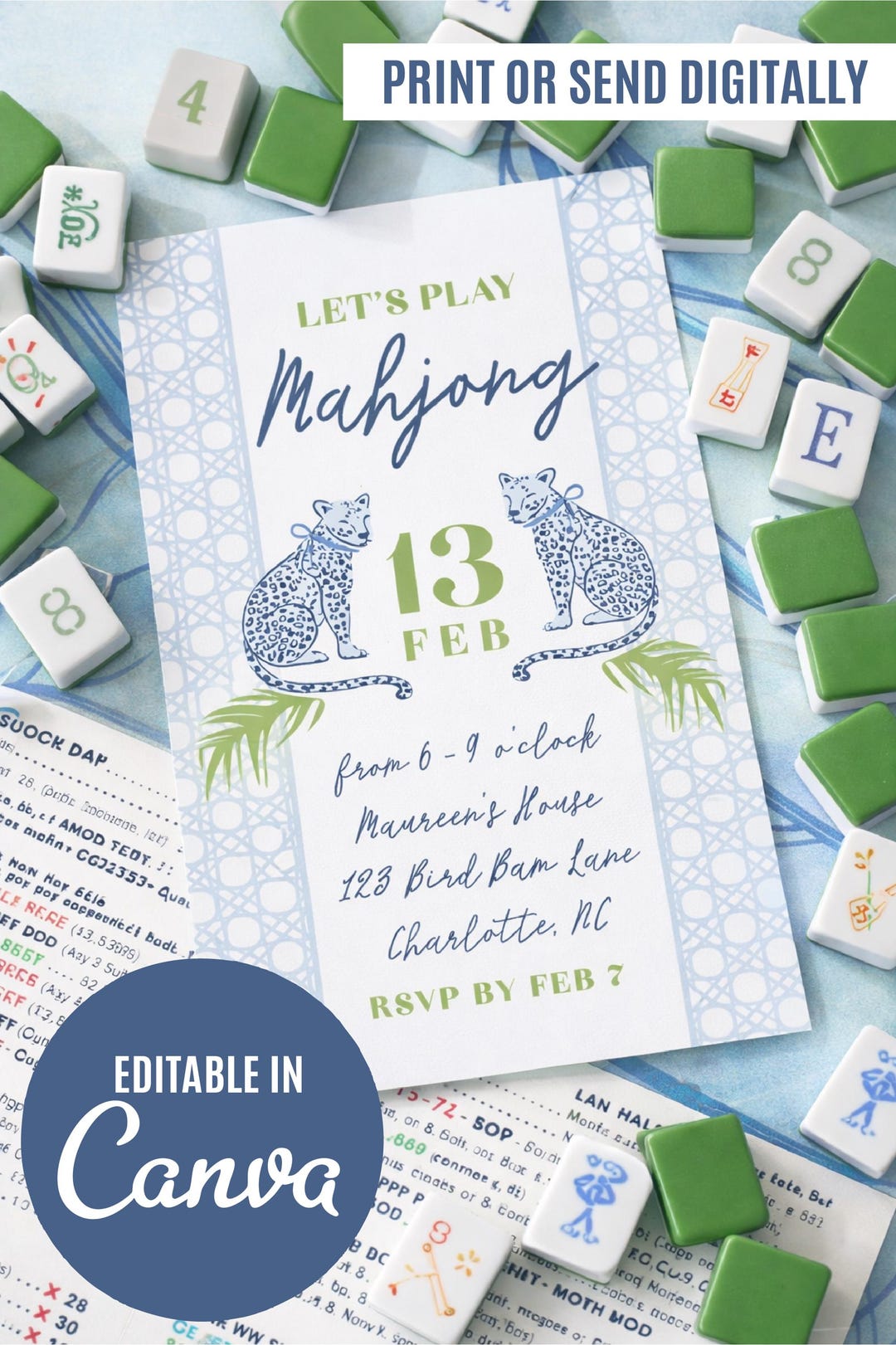 Mahjong Invitation Template | Mahj Night Invite | Open Play Game Night ...