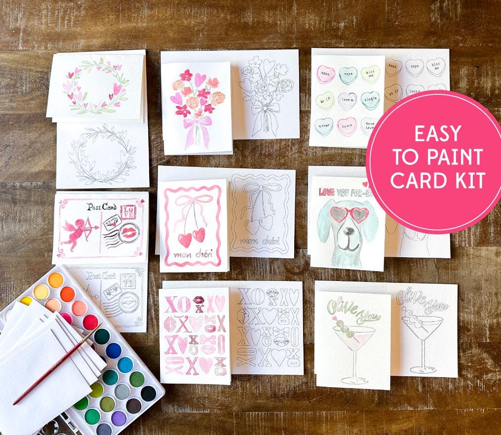 Paint Your Own Valentine Cards – Watercolor Card Kit, DIY Valentine ...