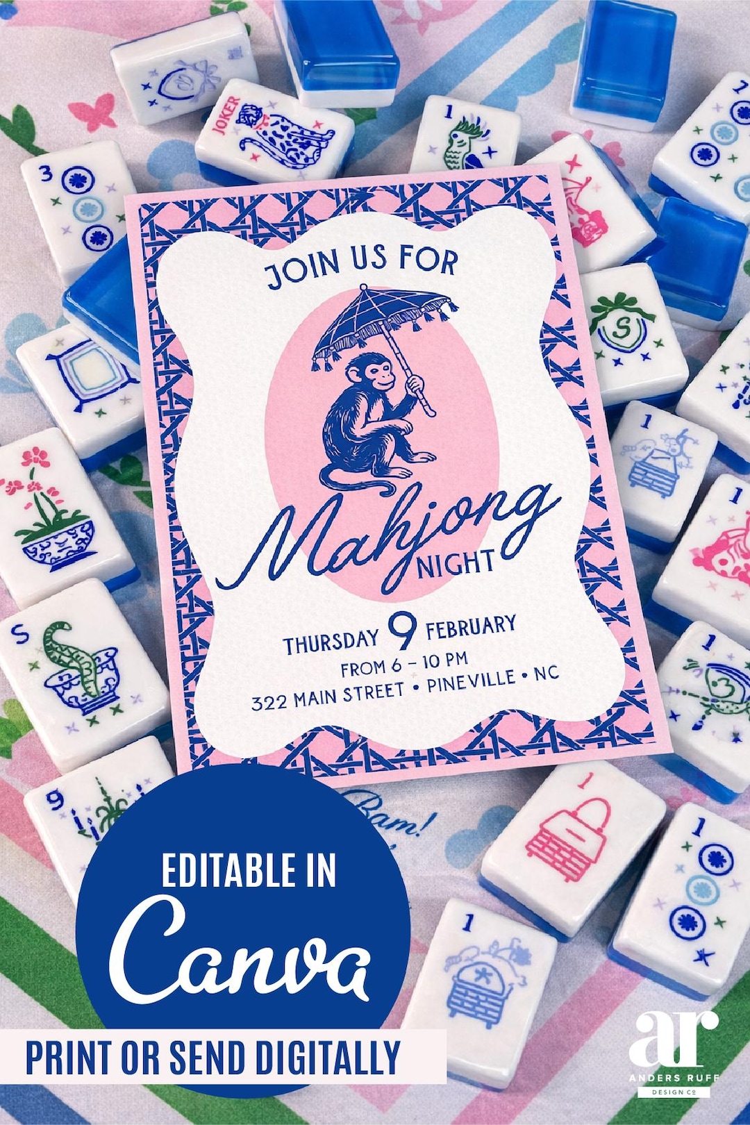 Mahjong Party Invitation | Canva Editable Mahjong Game Night Invite ...