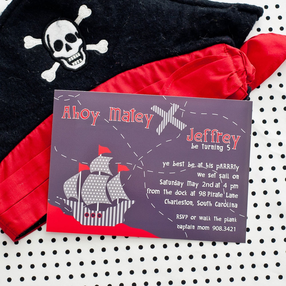 Pirate Ship Ahoy Birthday Printable Customized Invitation | Etsy